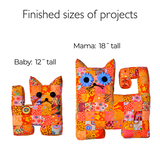 DIY Mama and Baby Patchwork Cat Pillows Tutorial - PDF Sewing Pattern ...